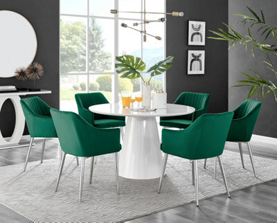 Furniturebox Uk Palma White High Gloss Round Dining Table & 6 Green ...