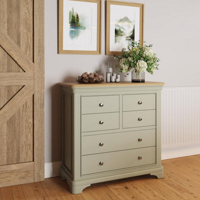 Fwstyle 6 Drawer Solid Oak Chest Of Drawers Ready Assembled Sage Green ...