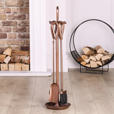 Dibor Vintage Fireplace Copper Effect Antique Fireside Companion Set ...