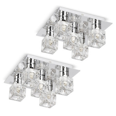 Valuelights Ritz Pair Of Modern Chrome Ice Cube 5 Way Flush Ceiling ...