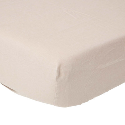 Homescapes Natural Linen Deep Fitted Sheet, Single by B&Q | ufurnish.com