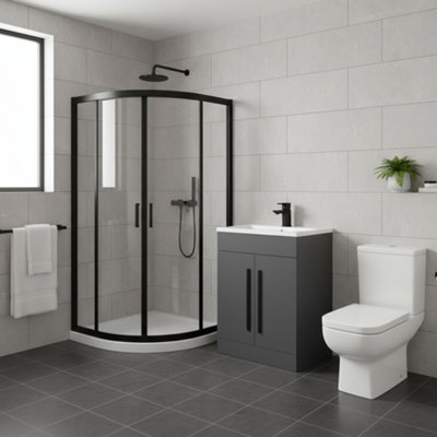 ASRA Quadrant Shower Enclosure Suite 900mm Matt Black With 600mm Grey ...