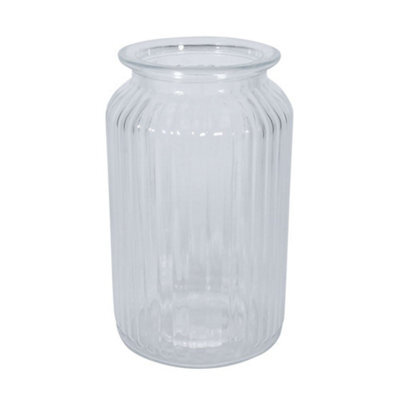 Tall Clear Ribbed Glass Jar Vase, Ideal For Small Bouquets. Height 18.5 ...
