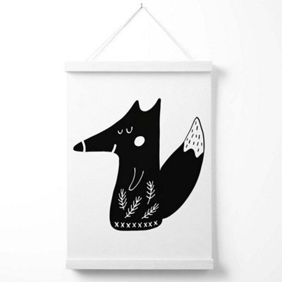 Artze Wall Art Cute Black Fox Scandi Animal Art Print With White Frame ...