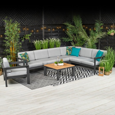 Austell Deluxe Corner Set With Teak Coffee Table by B&Q | ufurnish.com