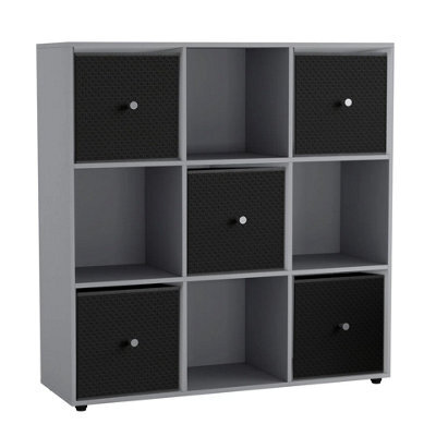 Urbn-Living 9 Cube Grey Wooden Bookcase Shelving Unit With 5 ...