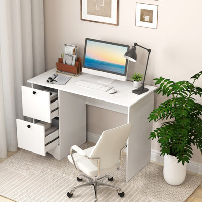 Costway Computer Desk Home Office Writing Desk Study Desk W/ 2 Drawers ...