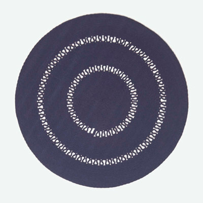 Homescapes Navy Crochet Braided Rug 150Cm Round by B&Q | ufurnish.com