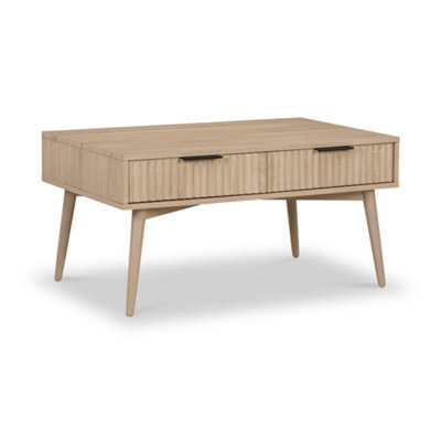 Jakob Oak 90Cm Grooved Coffee Table With Drawer - By Roseland Furniture ...