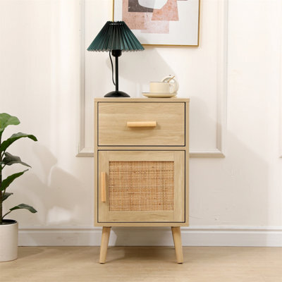 Furniturehmd Bedroom Bedside Table Storage Cabinet Unit With Rattan ...