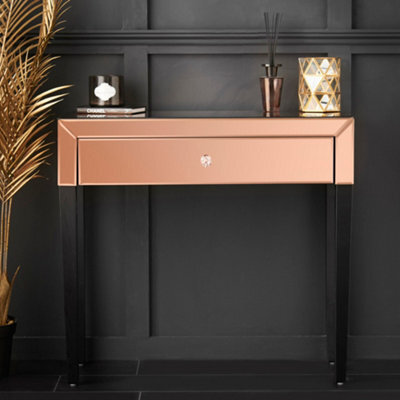 CARME Home Laguna - Rose Gold Mirrored Dressing Table Glass Design With ...