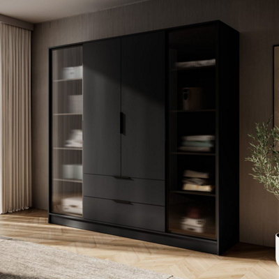 Arte Kelly 206Cm Glass Door Wardrobe In Classic Black - Timeless ...