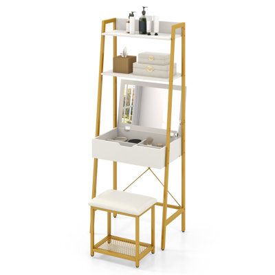 Costway 3 In 1 Vanity Dressing Table Set Book Storage Shelf Ladder Desk ...