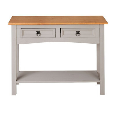 Mews Corona Console Table Grey 2 Drawer Hall Mexican Solid Pine by B&Q ...