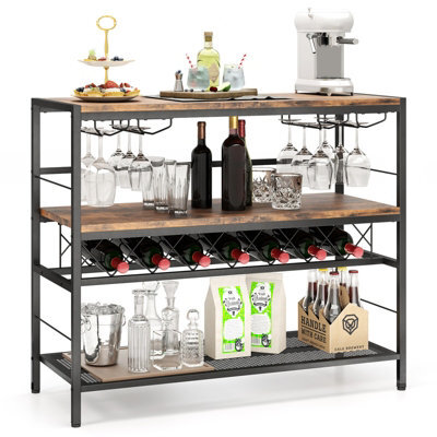 Costway Freestanding Wine Rack Industrial Wine Bar Table W/ 4 Glass ...