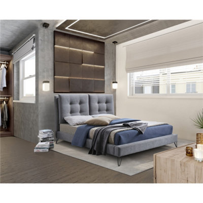 "TL Beds Modern Tuscan Fabric Grey Bed Frame - Double 4Ft 6""" by B&Q ...