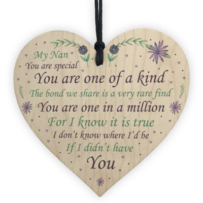 Red Ocean Thank You Nan Gift Wooden Heart Nan Birthday Christmas Poem ...