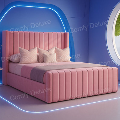 Comfy Deluxe Pink Lumicloud Wing Plush 3Ft Single Bed Frame With 54Inch ...