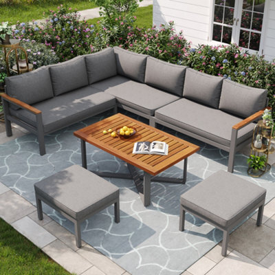 BTM 8 Seater Outdoor Garden Lounge Setspacesaving Lshaped Corner Sofa With Wooden Coffee Table ...