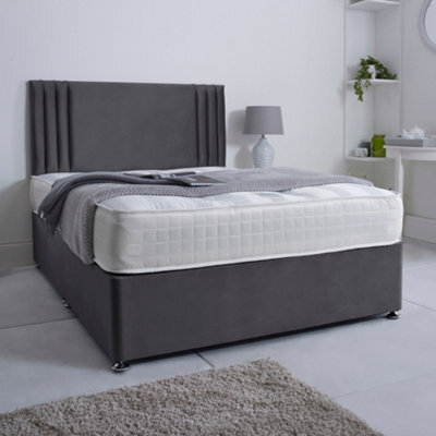 Bsspoke Reinforced Divan Bed In Steel Velvet With 2 Drawers Same Side ...