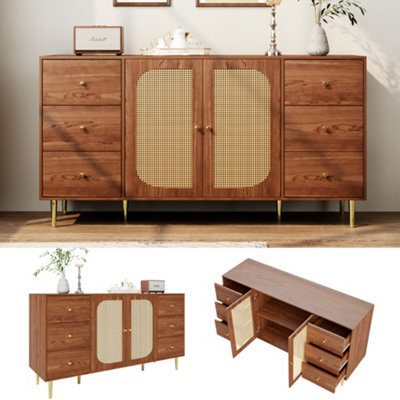 Btm Modern Sideboard 160X40X90Cm, Rattan Door Design, 6 Drawers, Wooden ...