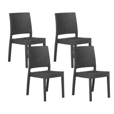Beliani Set Of 4 Garden Chairs Fossano Synthetic Material Graphite Grey ...