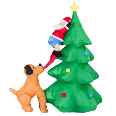Costway 1.8M Inflatable Christmas Tree Led Dog Chase Santa Outdoor ...