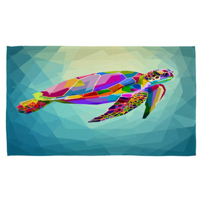 Andrew Lee Colorful Turtle Floating Underwater In The Geometric Blue ...