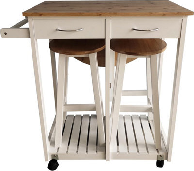 Xample Wooden Drop Leaf Folding Kitchen Island Trolley With Stools ...