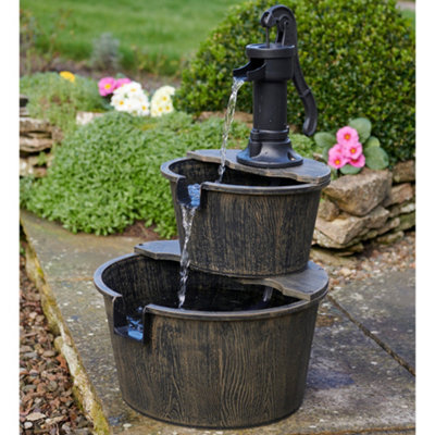Powertek Solar Powered Water Feature 2 Tier Barrel Effect Garden ...