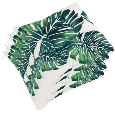 OHS Seat Pads 4 Garden Chairs Cover Ties Leaf Outdoor Cushions by B&Q ...