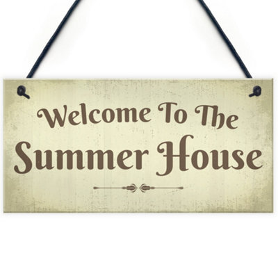 Red Ocean Welcome Summer House Plaque Hanging Shed Garden Sign Outdoor ...