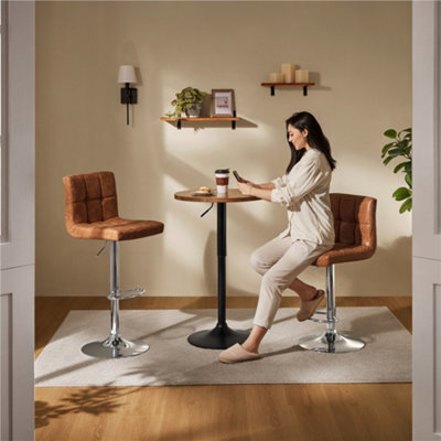 Yaheetech Rustic Brown Round Bar Table With Adjustable Height by B&Q ...