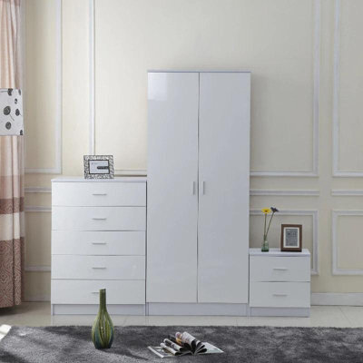 Chilli Seating High Gloss 3 Piece Trio Bedroom Furniture Set Wardrobe ...