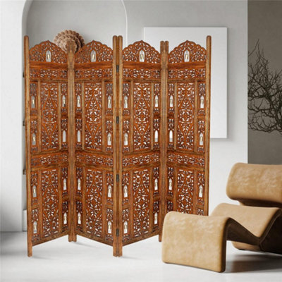 Topfurnishing 4 Panel Heavy Duty Carved Screen Wooden Bells Design ...