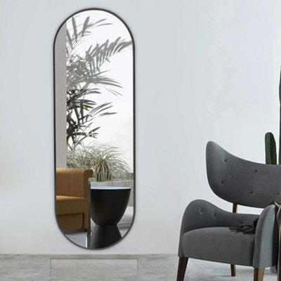 Living And Home Black Oval Wall Mounted Framed Full Length Mirror ...