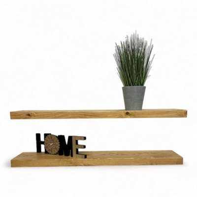 MKGT Set Of 2 Rustic Wooden Floating Shelves With Hidden Brackets ...