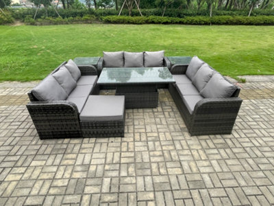 Fimous Patio Garden Dining Set Outdoor Rattan Furniture Sofa Height ...