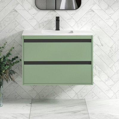 Royal Bathrooms Orion 800mm Mint Green 2 Drawer Wall Hung Vanity Unit With Carrara White Top ...