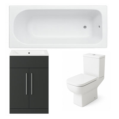 ASRA Bathroom Suite 1700mm Bath 600mm Matt Grey Vanity Unit With Basin ...