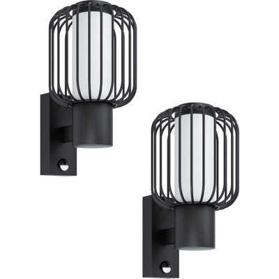 2 Pack Black Zinc Steel Ip44 Outdoor Wall Light With Pir Sensor ...
