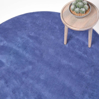 Homescapes Hand Tufted Plain Cotton Blue Large Round Rug, 70 Cm ...