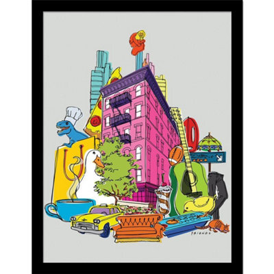 Friends 30 Years Block Colours Montage Framed Poster Multicoloured ...