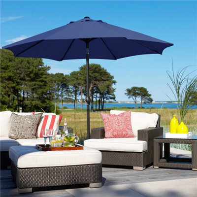 Yaheetech 2.7M Navy Blue Patio Parasol Umbrella W/ Push Button Tilt And ...