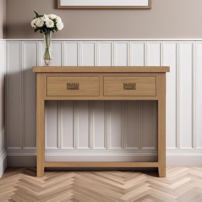 Fwstyle 2 Drawer Large Console Table Solid Oak by B&Q | ufurnish.com