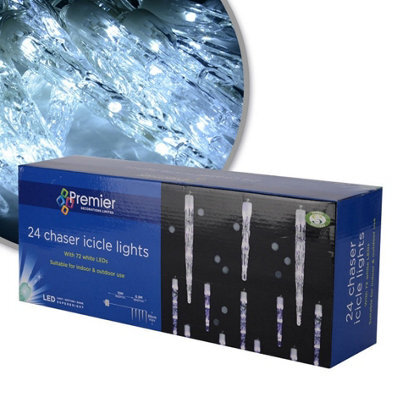 Premier Christmas Led Chasing Led Big Icicle Lights - White - 24 ...