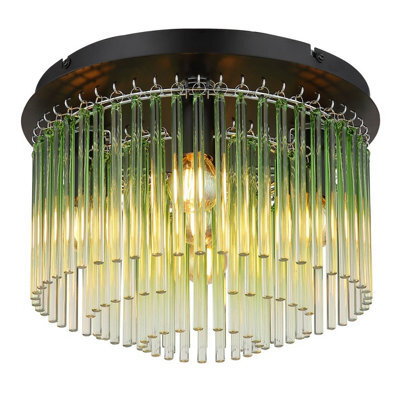 Luminosa Lighting Luminosa Gorley Ceiling Light Matt Black Green Glass ...