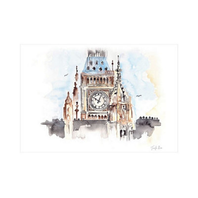 Jennifer Rose Big Ben Print White/blue/brown (30Cm X 40Cm) by B&Q | ufurnish.com