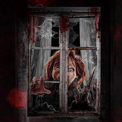 Scary Halloween Window Decorations, Hd Print Window Blood Silhouette ...