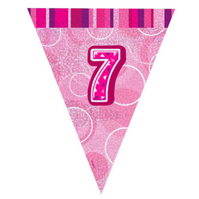 Unique Party 7Th Birthday Flag Banner Glitz Pink (One Size) by B&Q ...